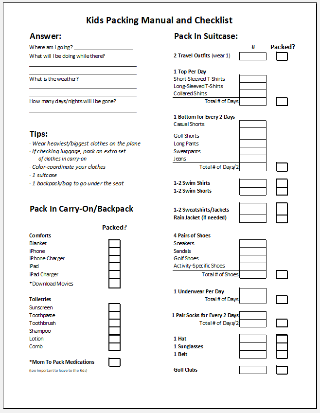 Kids Packing Manual and Checklist – Janette Byrne: GSD
